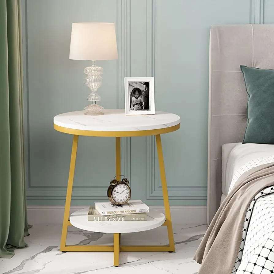 2-Tier Round Side Table with Marble Top Stone Top – Writings On The Wall