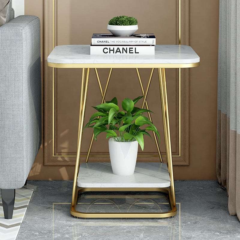 2-Tier Square Side Table with Marble Top – Writings On The Wall