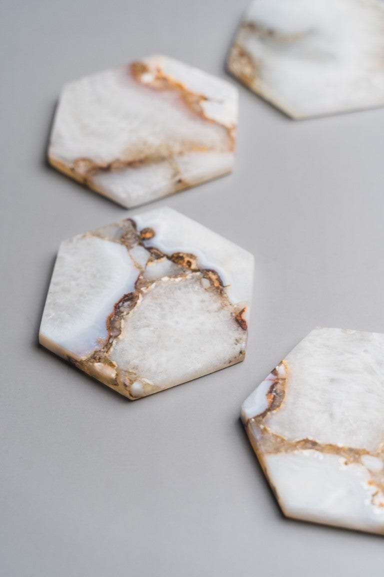 Classic Agate Hexagon Coasters - Set of 4 – Writings On The Wall