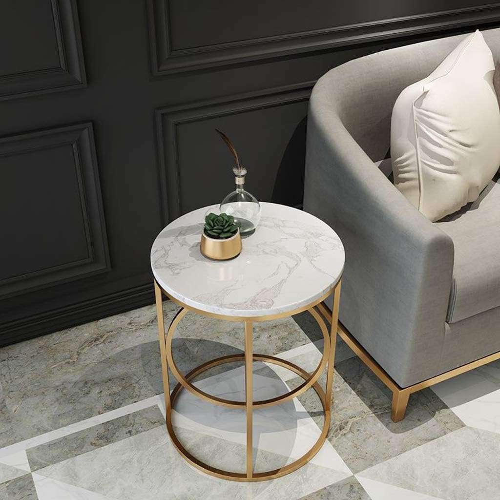 Double Ring Side Table With Marble Top – Writings On The Wall