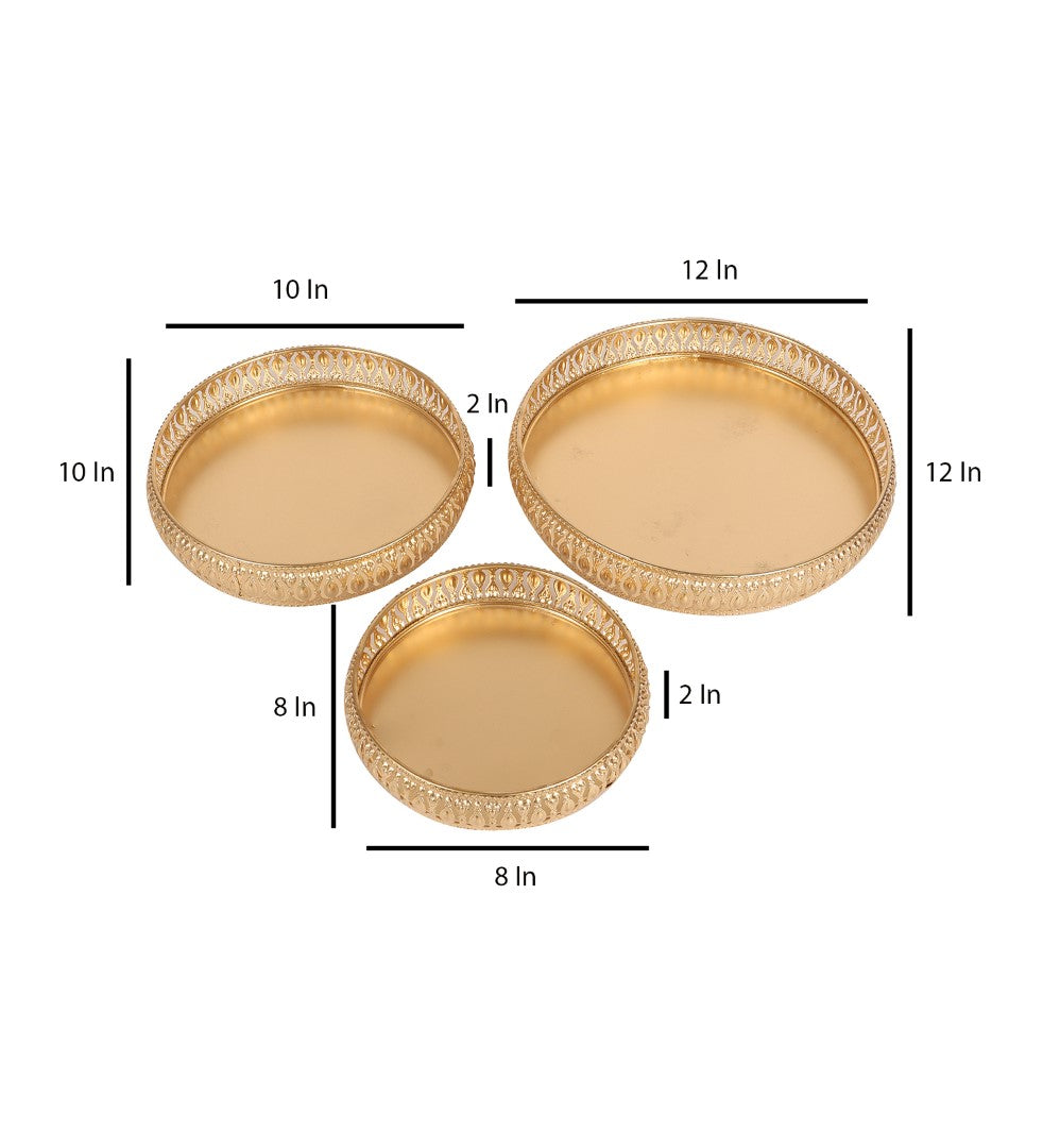 Intricate Golden Metal Tray - Set of 3 Writings On The Wall Platter