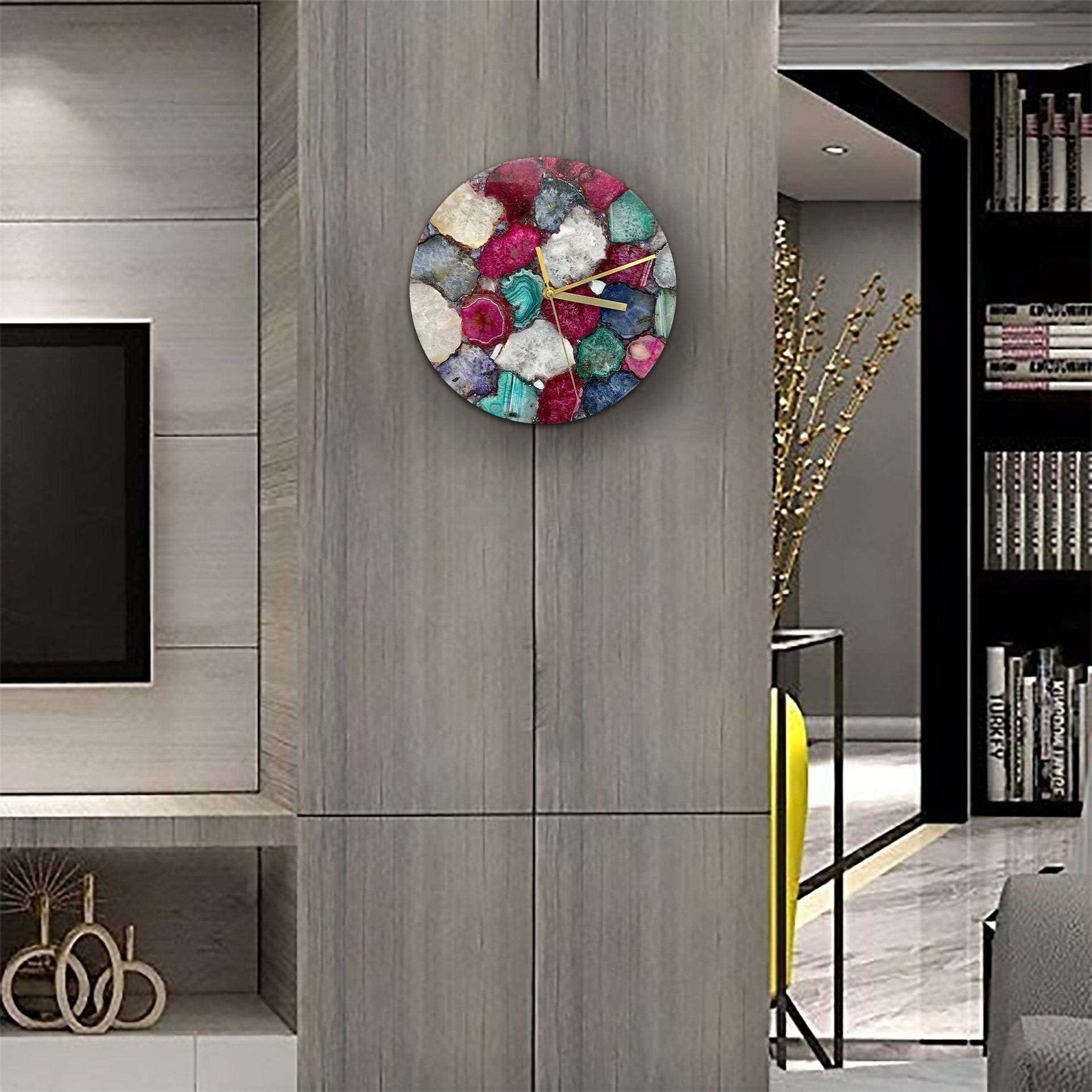 Buy Multicolor Agate Gemstone Round Clock | Agate Clock – Writings On ...