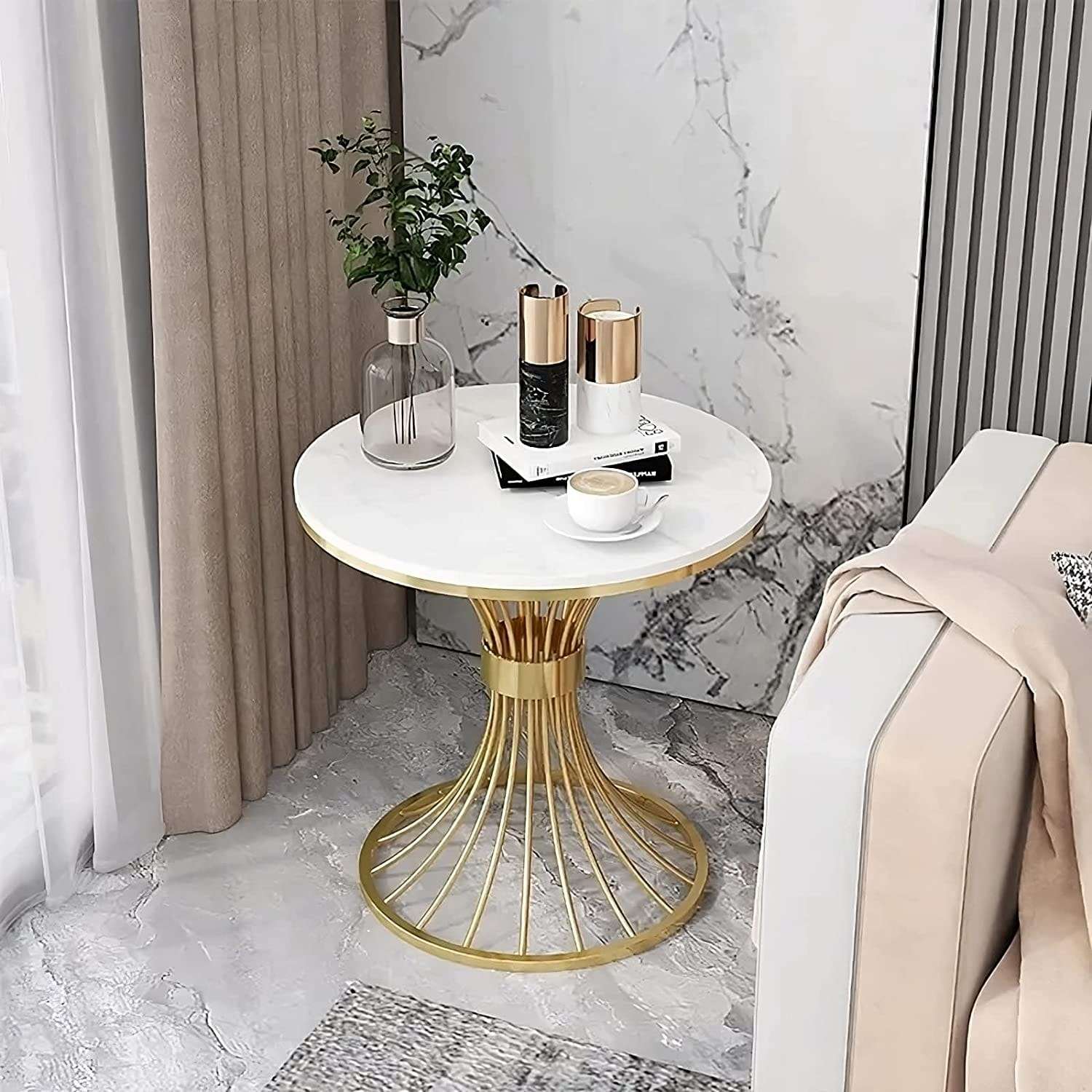Piped Design Side Table with Marble Top – Writings On The Wall